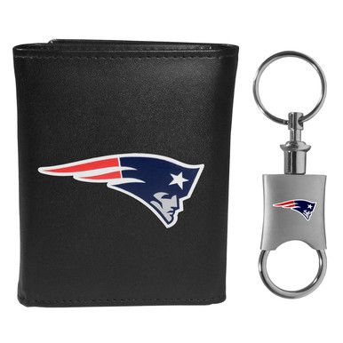 New England Patriots Leather Tri-fold Wallet & Valet Key Chain - Sports ...