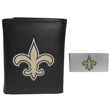 New Orleans Saints Leather Tri-fold Wallet & Money Clip - Sports Unlimited