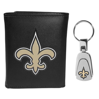 New Orleans Saints Tri-fold Wallet & Steel Key Chain - Sports Unlimited