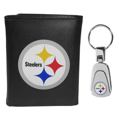 Pittsburgh Steelers Tri-fold Wallet & Steel Key Chain - Sports Unlimited