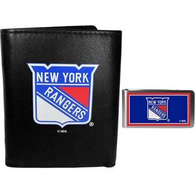New York Rangers Leather Tri-fold Wallet & Color Money Clip - Sports ...