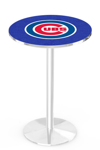 Chicago Cubs Pub Table with Chrome Round Base - Sports Unlimited