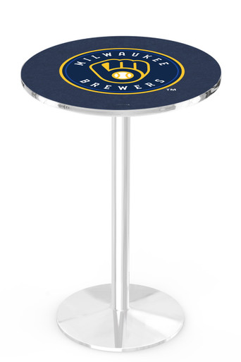 Milwaukee Brewers Pub Table with Chrome Round Base - Sports Unlimited