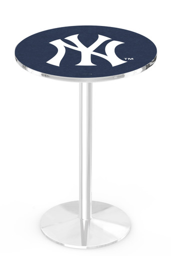 New York Yankees Pub Table with Chrome Round Base - Sports Unlimited