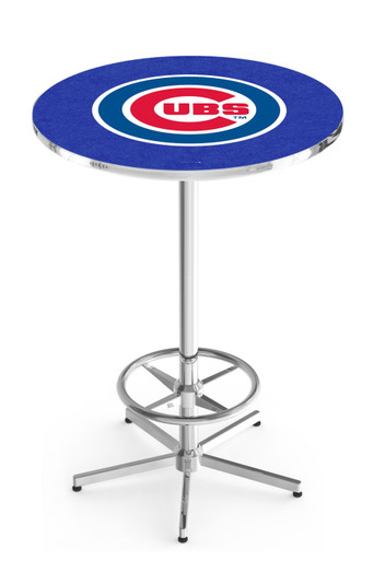 Chicago Cubs Pub Table with Chrome Foot Ring - Sports Unlimited