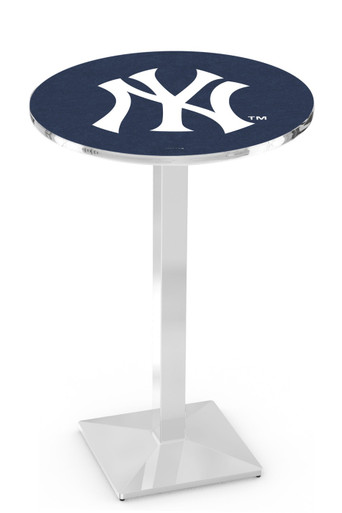 New York Yankees Pub Table with Chrome Square Base - Sports Unlimited