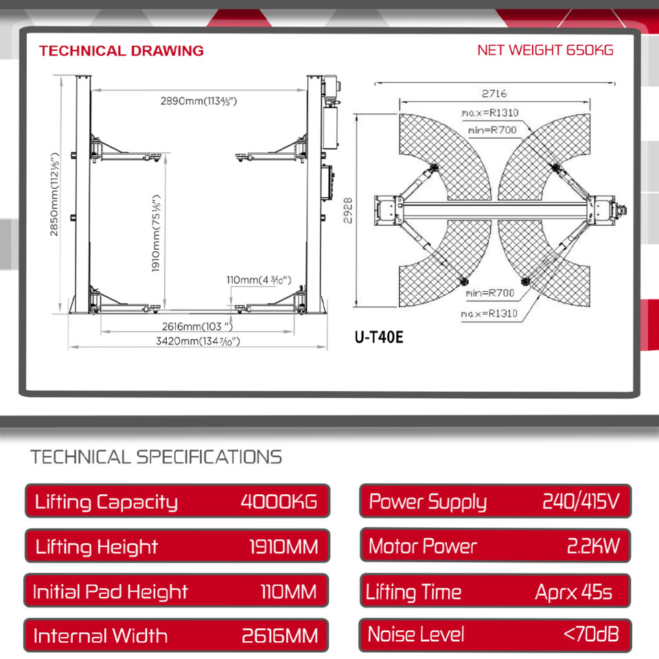 Automatic Car Ramp | 4 Tonne 2 Post LIft | 1 And 3 Phase 2 Post Lift