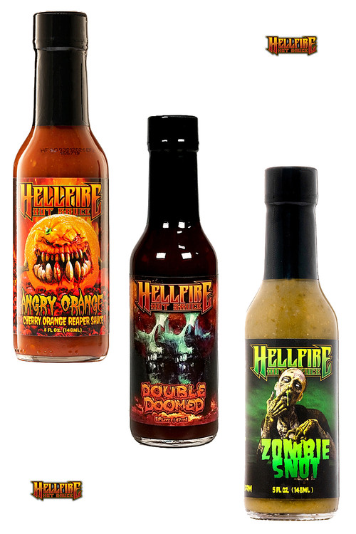 Hellfire Angry Doomed Zombie Hot Sauces Set