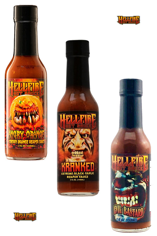 Hellfire Angry Kranked Bastard Hot Sauces Gift Set