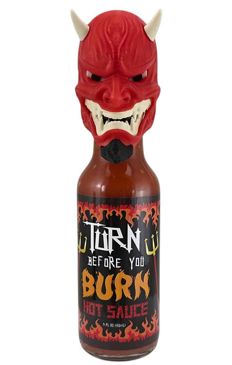 Turn Before You Burn Hot Sauce with Devil Face Bottle Head