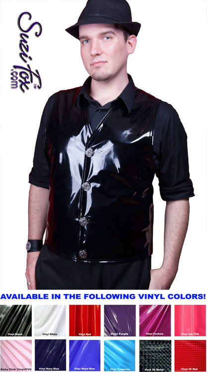 Mens Vest in Gloss Black Vinyl/PVC Spandex, custom made by Suzi Fox.