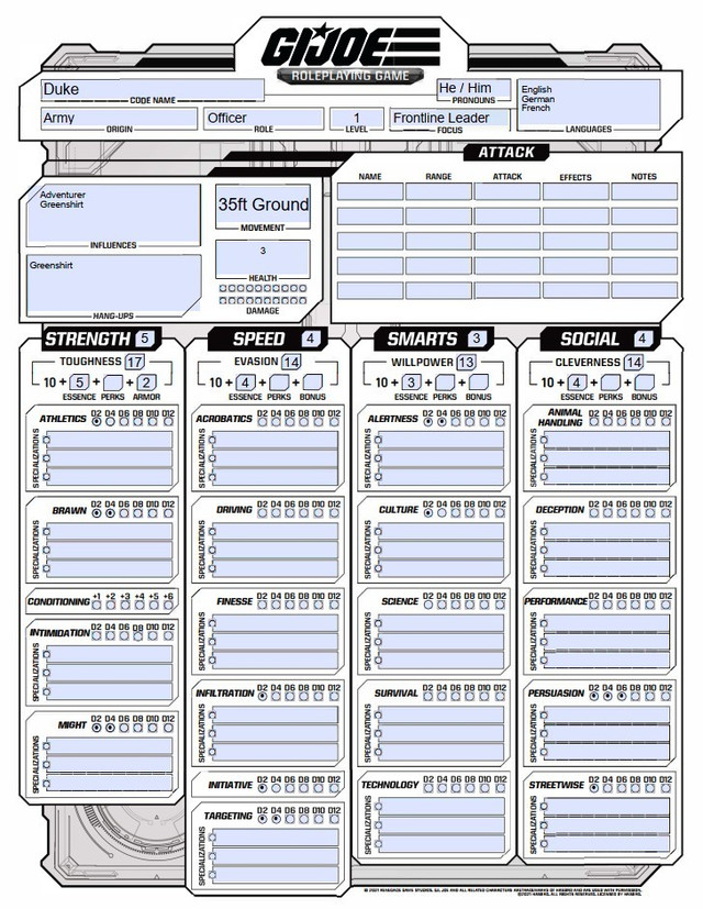 Gi Joe Roleplaying Game Pdf Pre Gen Character Sheets