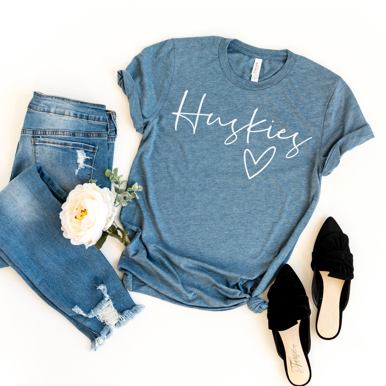 Cursive Huskies Tee White Ink - Simply Tees