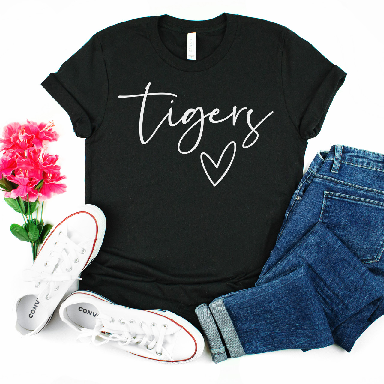 Cursive TIgers Tee White Ink - Simply Tees