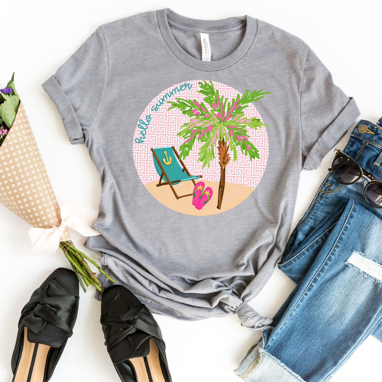 Hello Summer Beach Circle Tee - Simply Tees