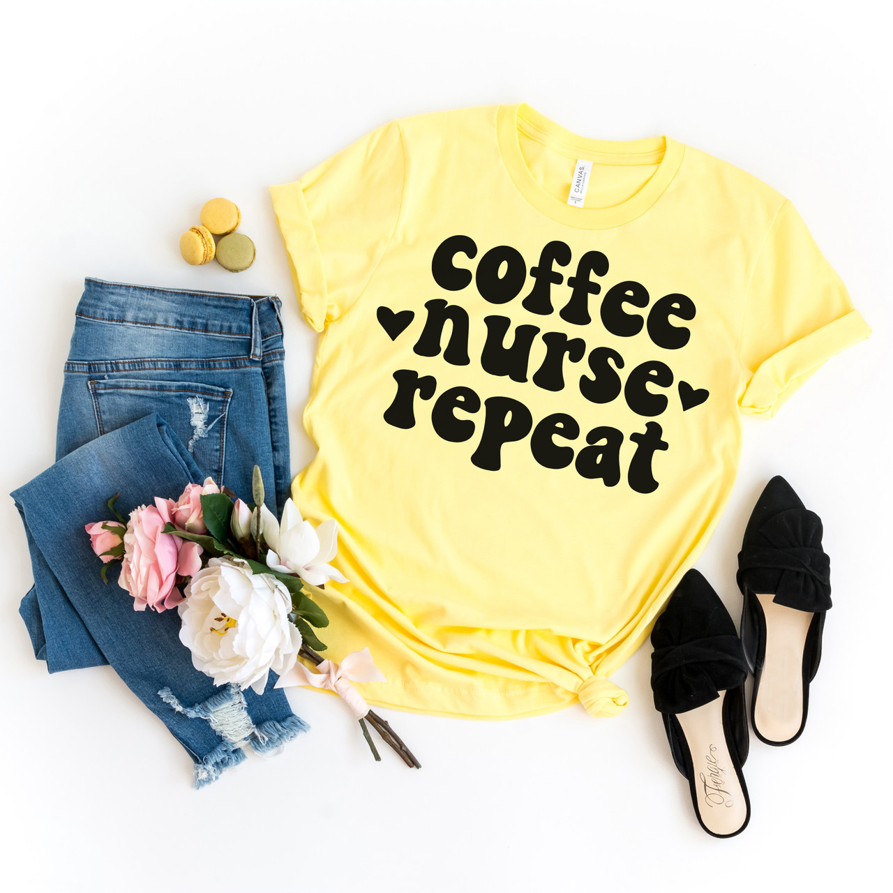 Coffee Nurse Repeat Tee Black Ink - Simply Tees