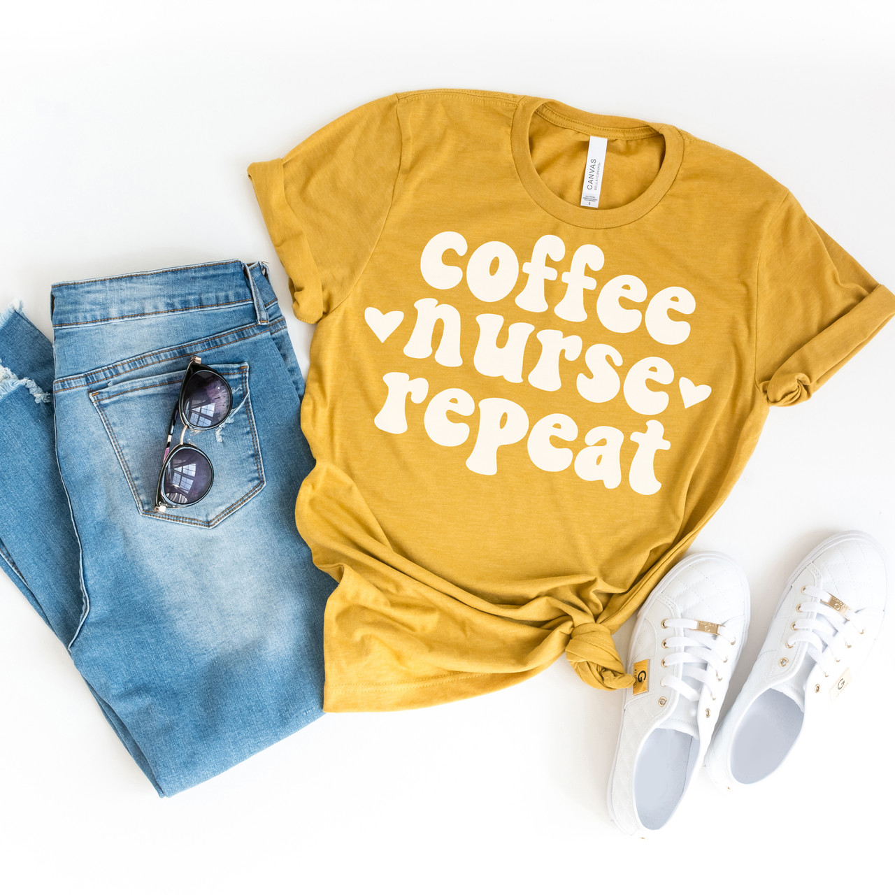Coffee Nurse Repeat Tee White Ink - Simply Tees