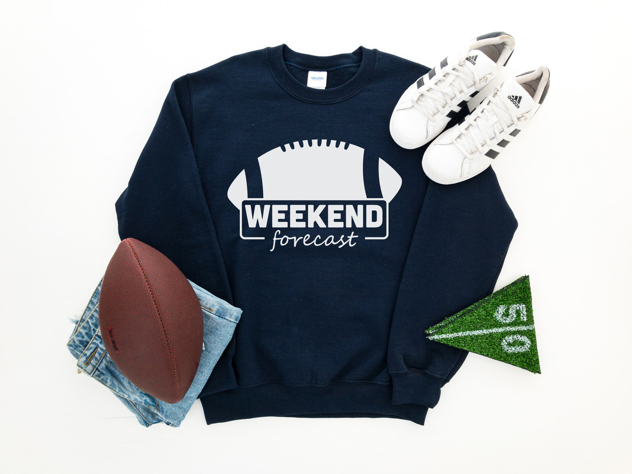 Weekend Forecast Football Sweatshirt White Ink - Simply Tees