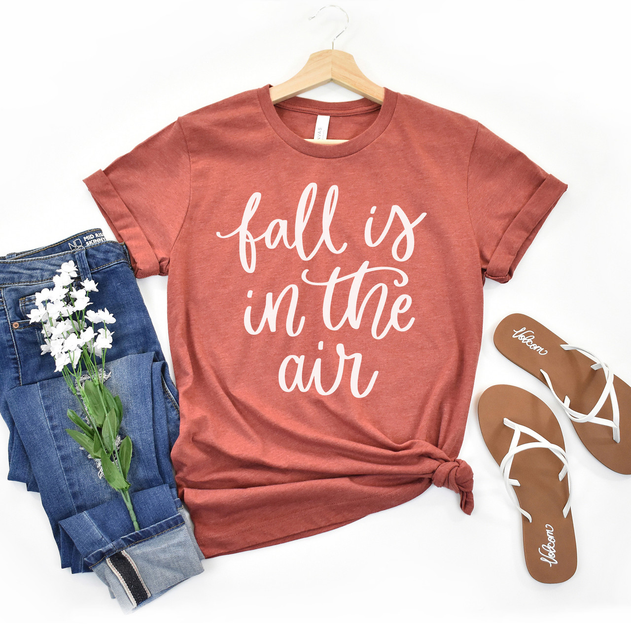 Fall Is In The Air Cursive Tee White Ink - Simply Tees