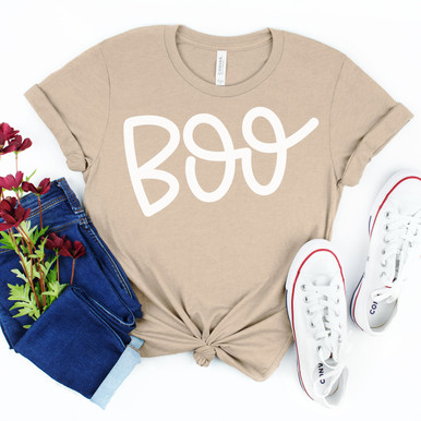 Cursive Boo Tee White Ink - Simply Tees