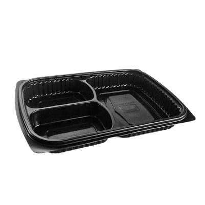 1000ml Black Microwave Containers 3-Div Somoplast 824 Bulk Catering ...