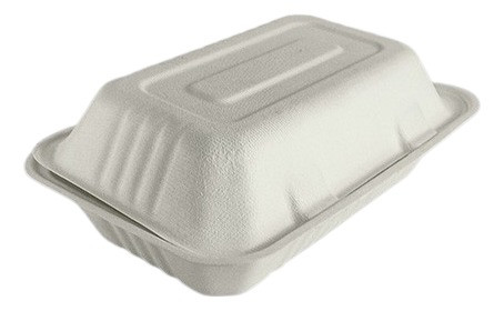 Disposable Meal Box 9x6x3" White Biodegradable with Hinged Lid - 250 Pack