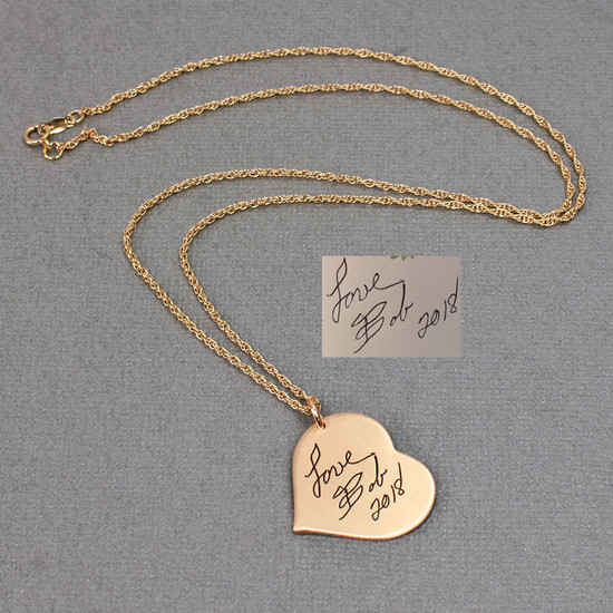 Custom Gold Heart Handwriting Necklace