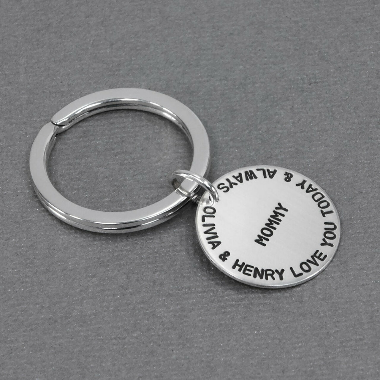 Hand Stamped Sterling Silver Large Disc Key Ring