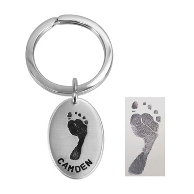 Footprint Handprint Key Ring Sculpted Oval