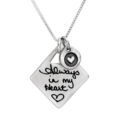 Handwriting Silver Diamond Shaped Necklace