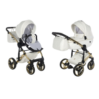 Individual White Gold Pram and Pushchair