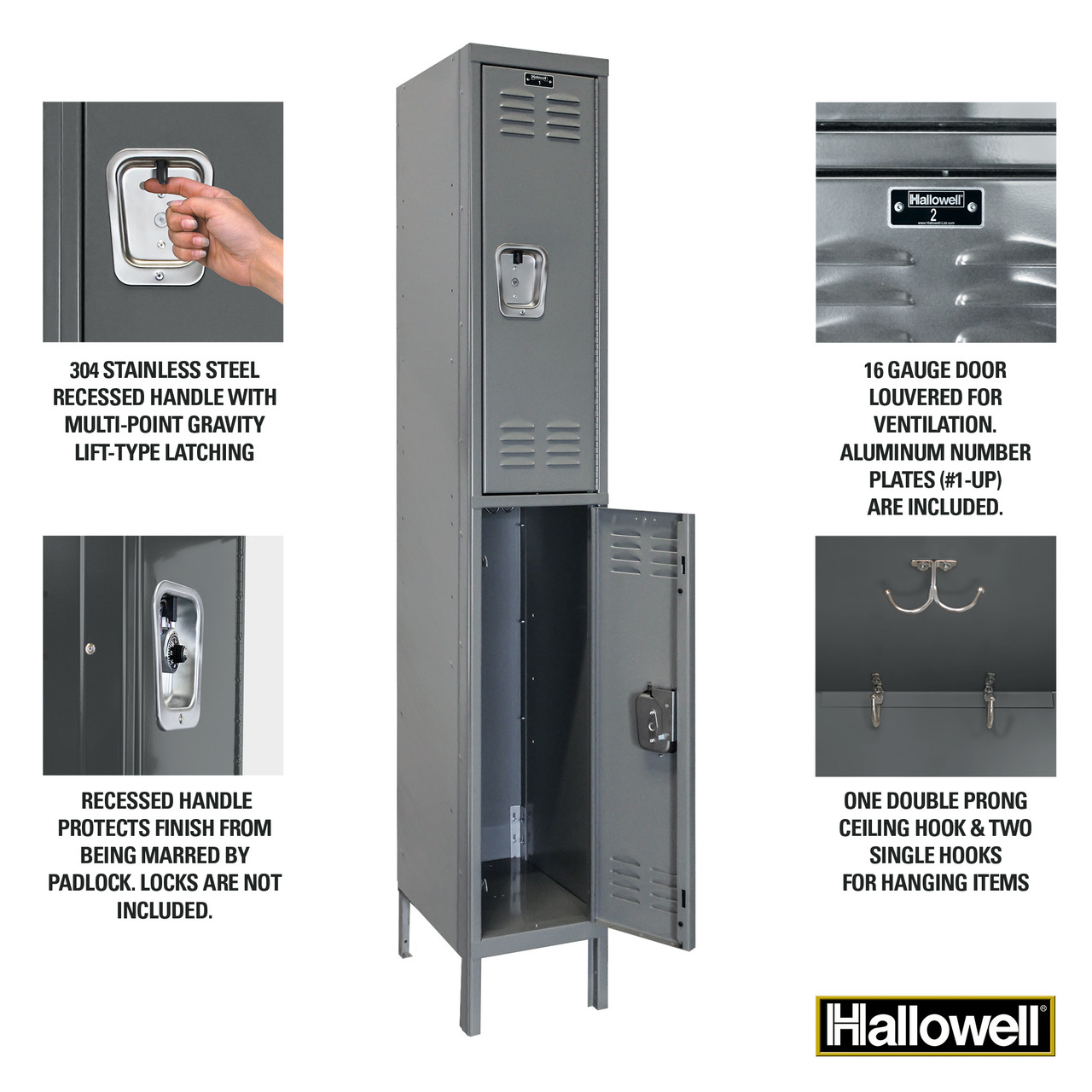 Hallowell® Premium Metal Locker - Double Tier - 1 Wide - 2 Doors ...