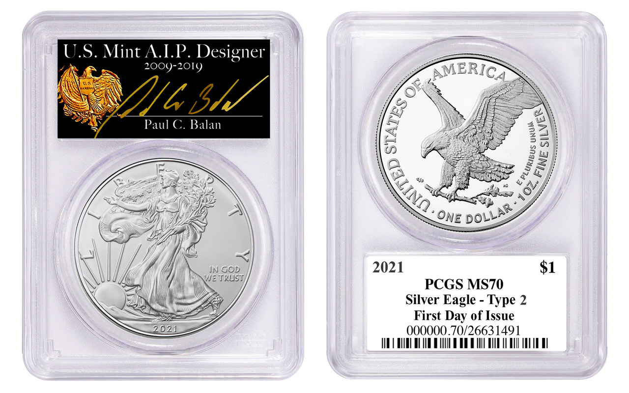 2021 $1 Silver Eagle MS70 PCGS Type 2 FDOI Paul Balan - Capitol Mint