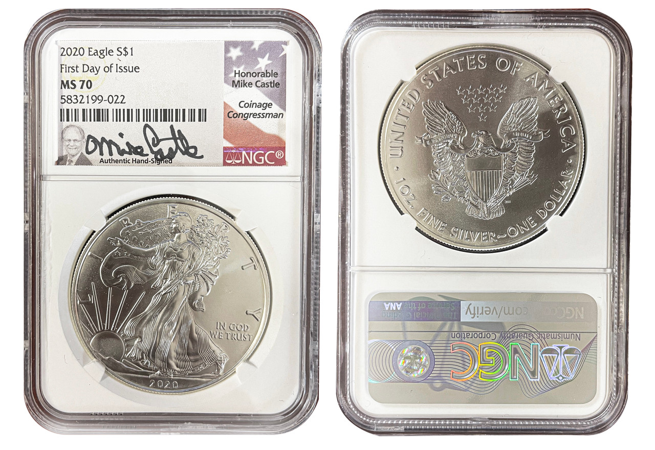 2020 ASE MS70 NGC FDOI flag Mike Castle - Capitol Mint