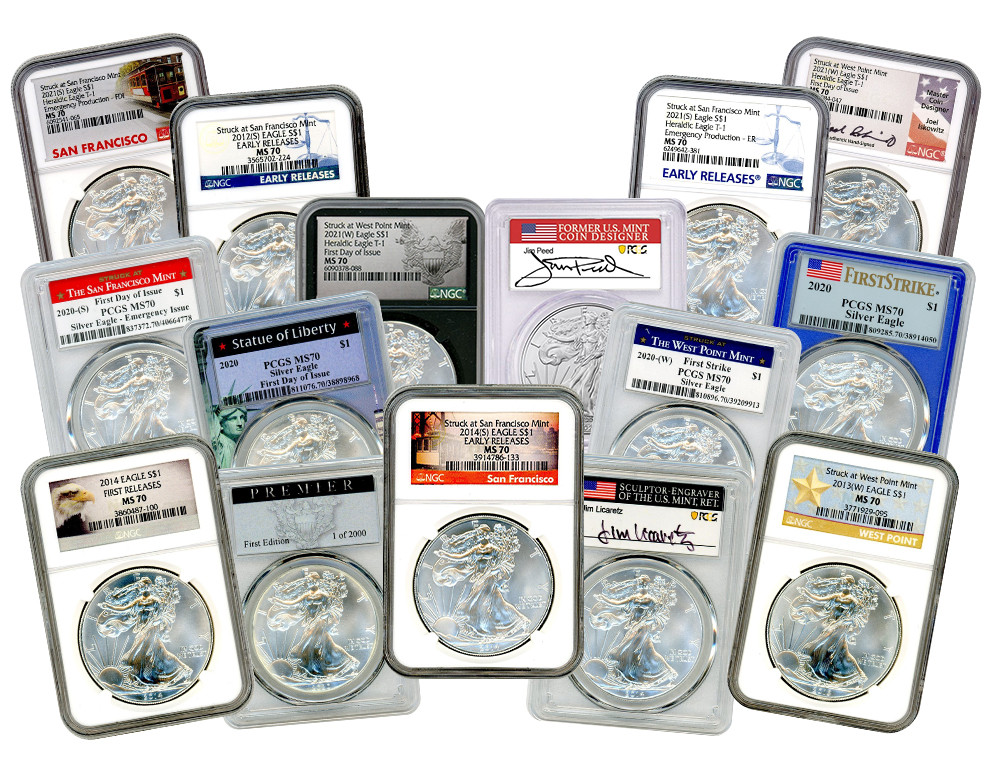 Lot of 5 Misc. Year MS70 labels - Capitol Mint