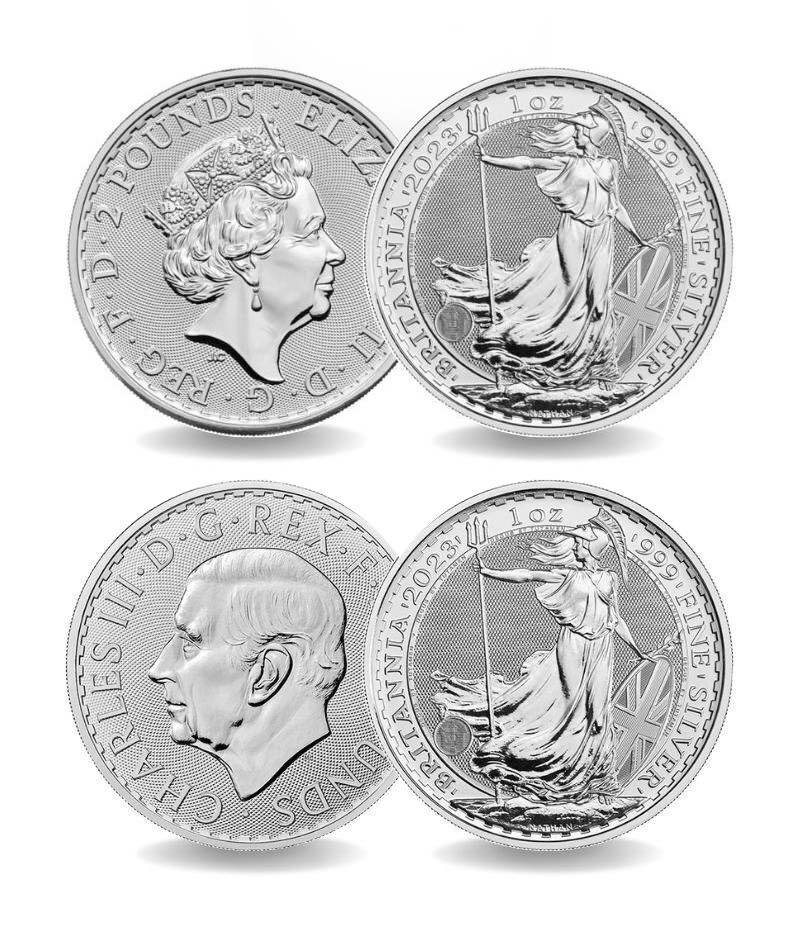 2023 2-Coin Silver Britannia 2 Pounds 1oz. Queen Elizabeth II & King ...
