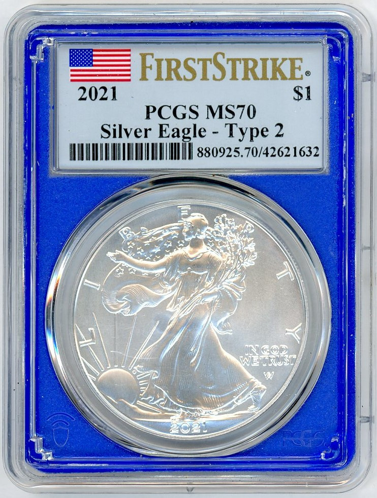 2021 ASE Type 2 MS70 PCGS flag First Strike blue core - Capitol Mint