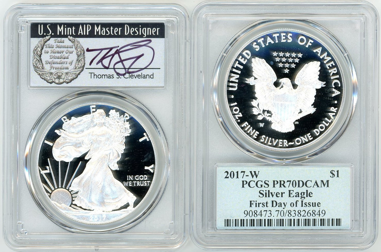 2017-W $1 Proof Silver Eagle PR70 PCGS FDOI Thomas Cleveland wreath ...