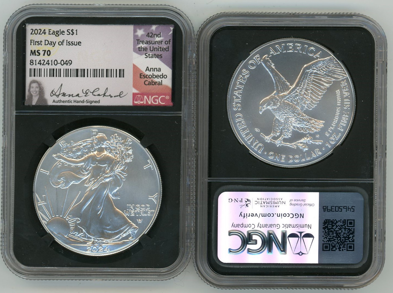 2024 $1 Silver Eagle MS70 NGC First Day Of Issue Anna Cabral - Capitol Mint 2024 $1 Silver Eagle MS70 NGC First Day Of Issue Anna Cabral - Capitol Mint