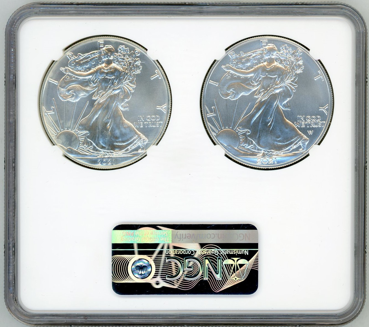 2021 ASE Type 1 & Type 2 2-Coin Set in slab MS70 NGC FDOI Mercanti and ...
