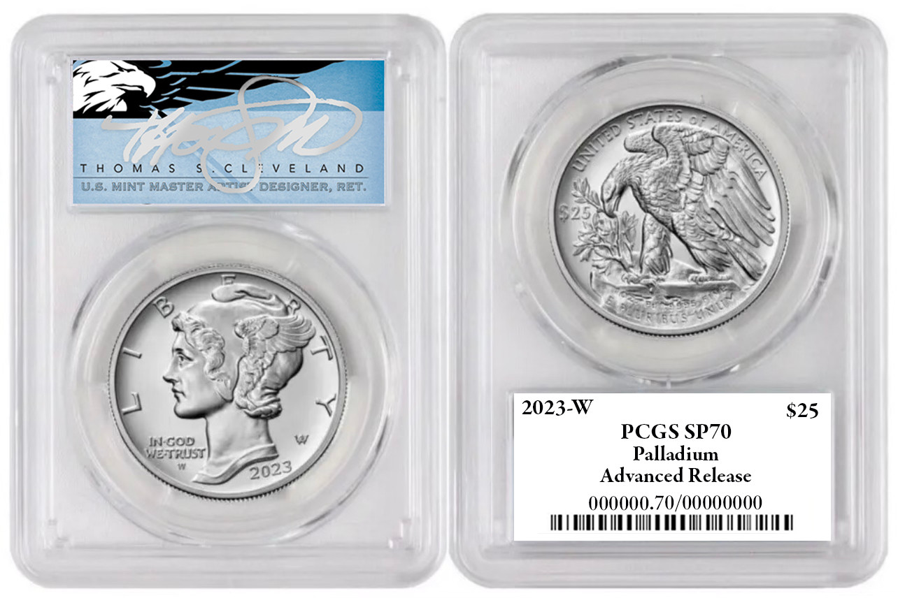 2023-W $25 Burnished Palladium SP70 PCGS Advanced Release T Cleveland ...