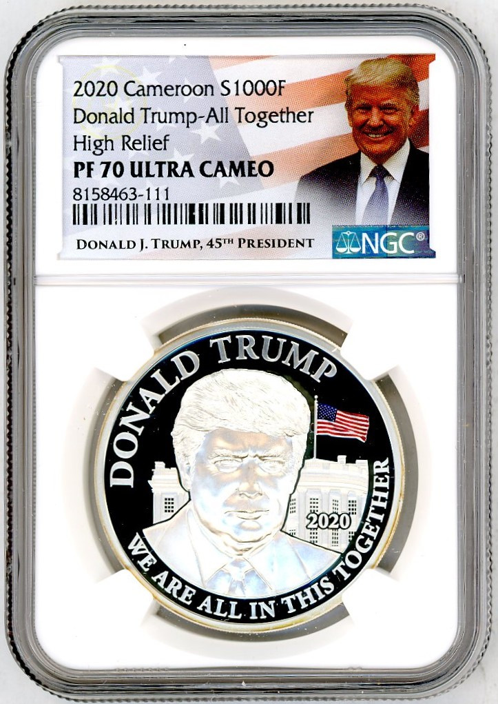 2020 Cameroon Silver 1000 Francs Donald Trump All Together High Relief ...