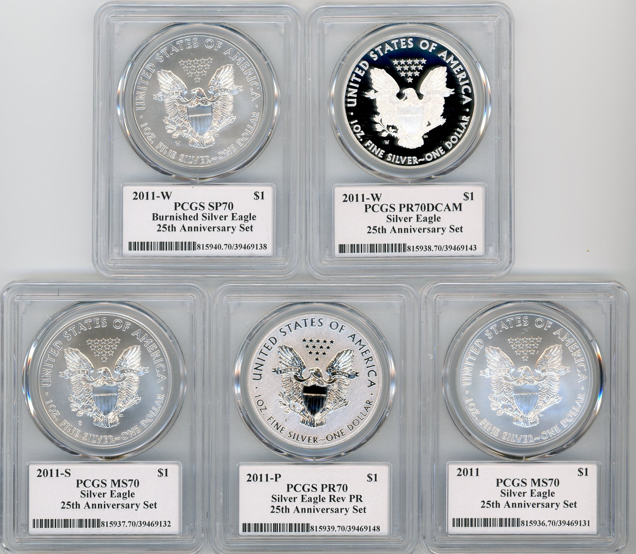 2011 ASE 5-Coin Set MS/PR70/SP70 PCGS 25th Anniv T. Cleveland blue ...