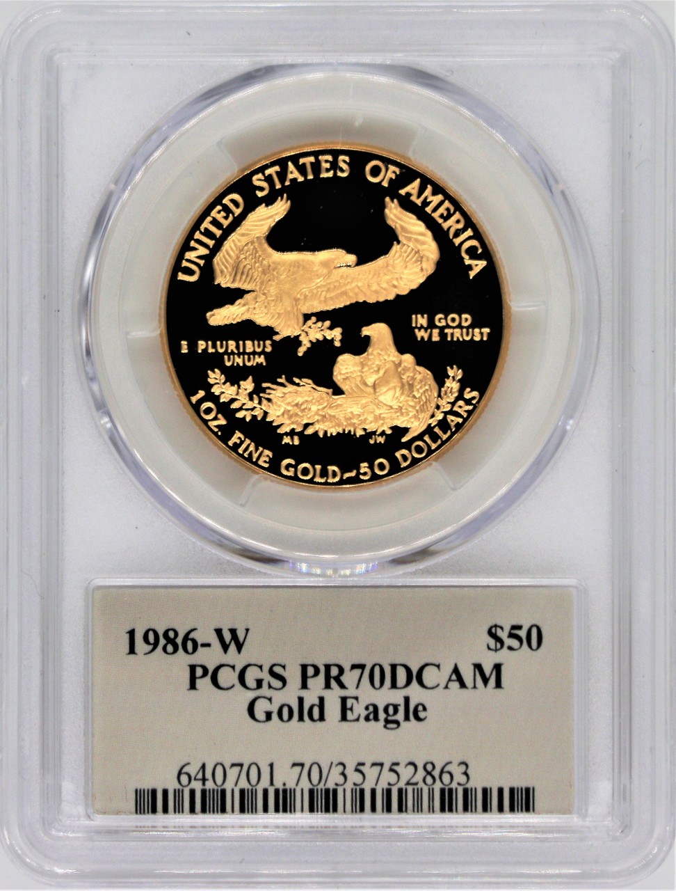 1986-W $50 Gold Eagle PR70DCAM PCGS Signed by Thomas Cleveland (Art ...