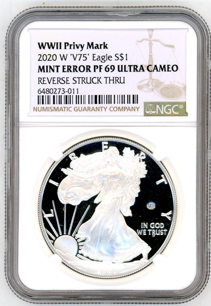2020 W 'V75' Proof ASE PF69 NGC Mint Error Reverse Struck Thru Ultra ...