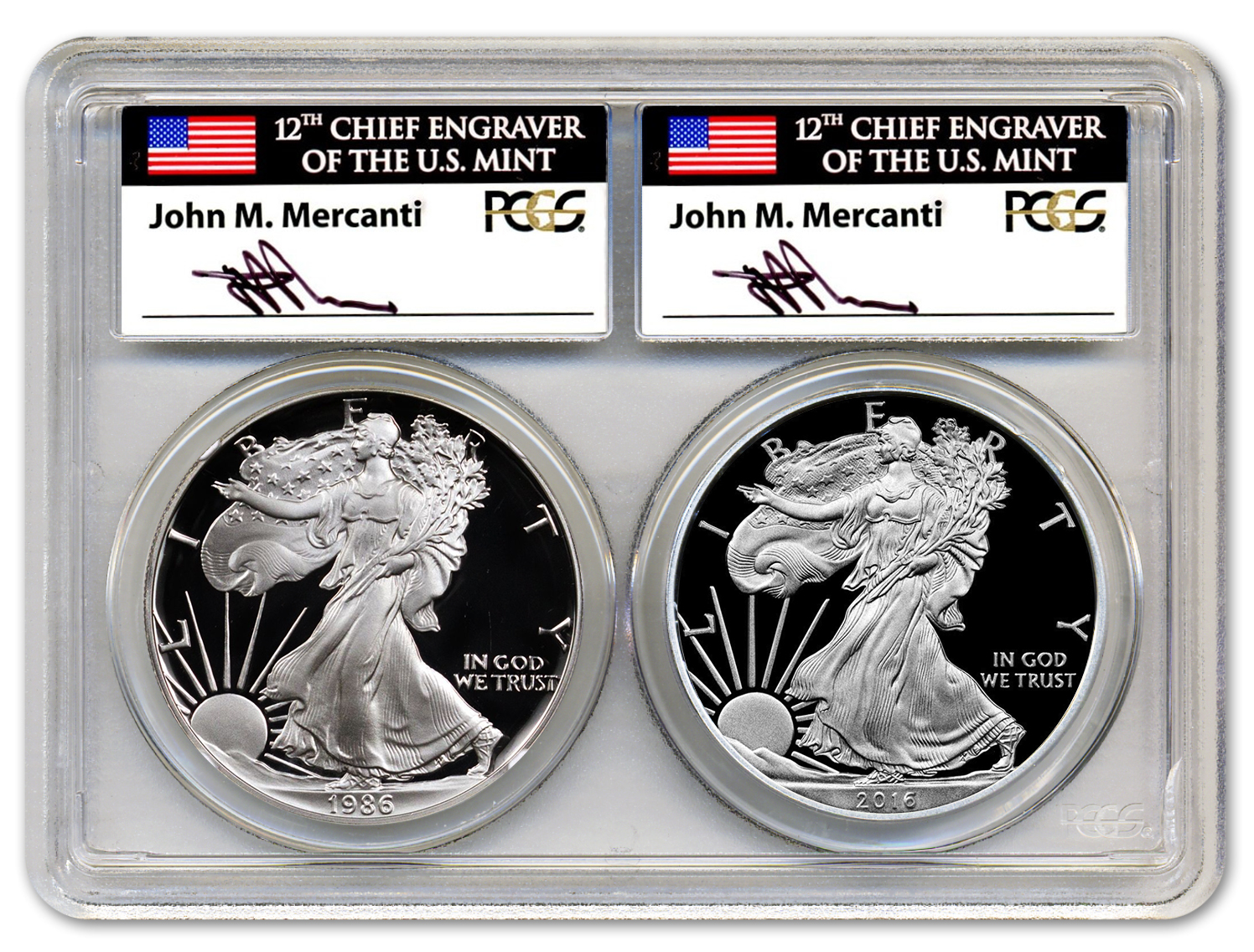 1986-S/2016-W Proof ASE 2-coin set/holder PR70DCAM PCGS First Year of ...