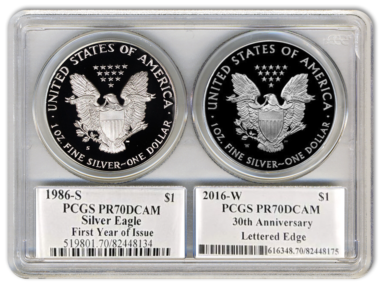 1986-S/2016-W Proof ASE 2-coin set/holder PR70DCAM PCGS First Year of ...