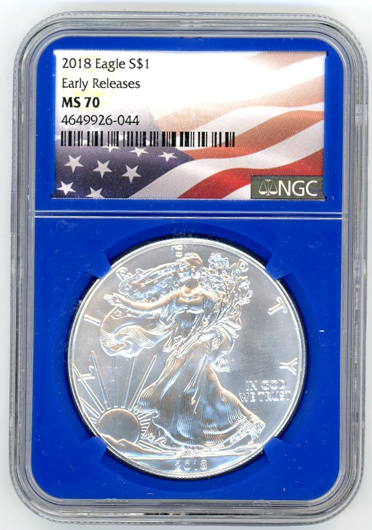 2018 ASE MS70 NGC Early Releases flag label blue core - Capitol Mint