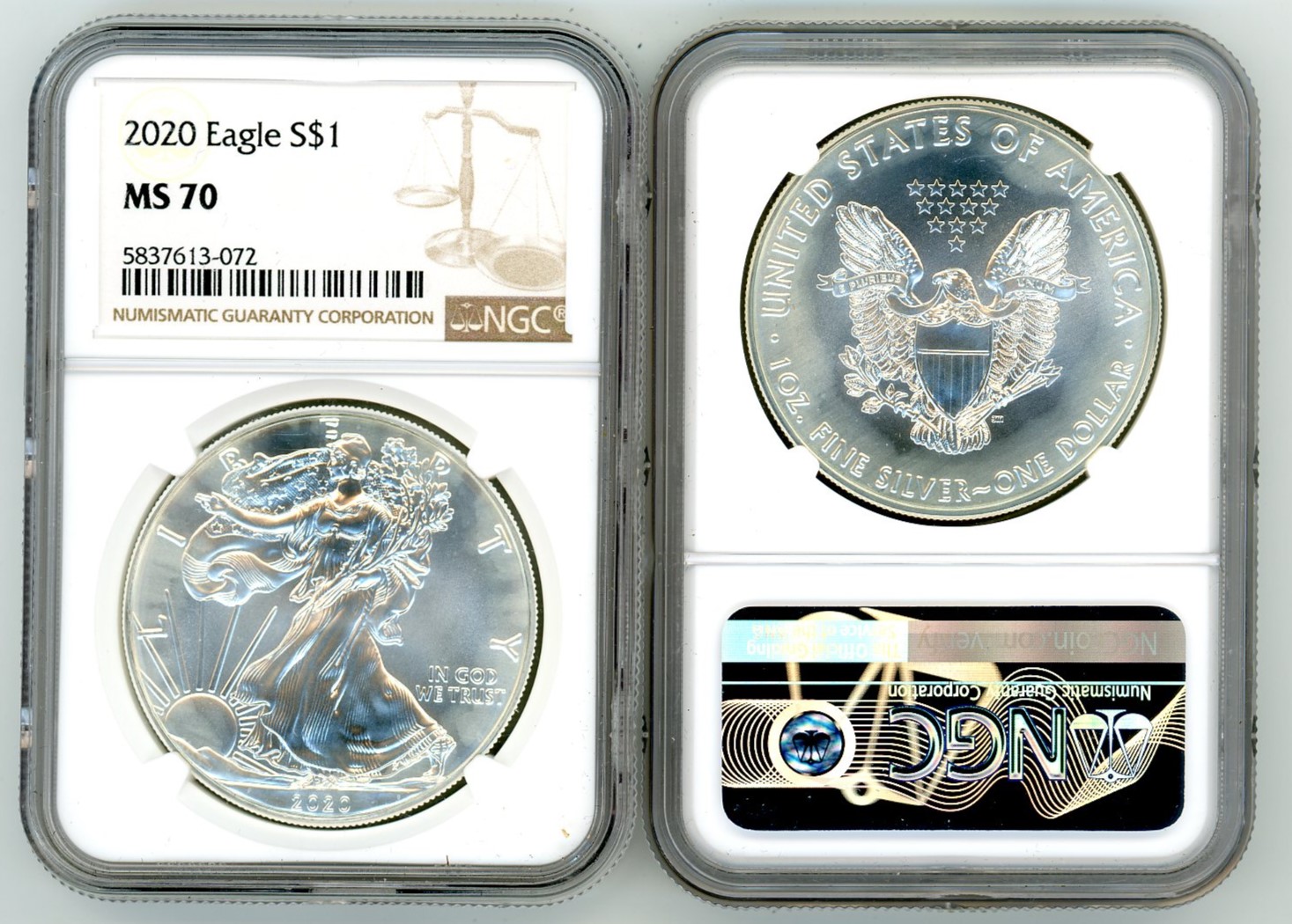 2020 $1 Silver Eagle MS70 NGC Brown Label - Capitol Mint