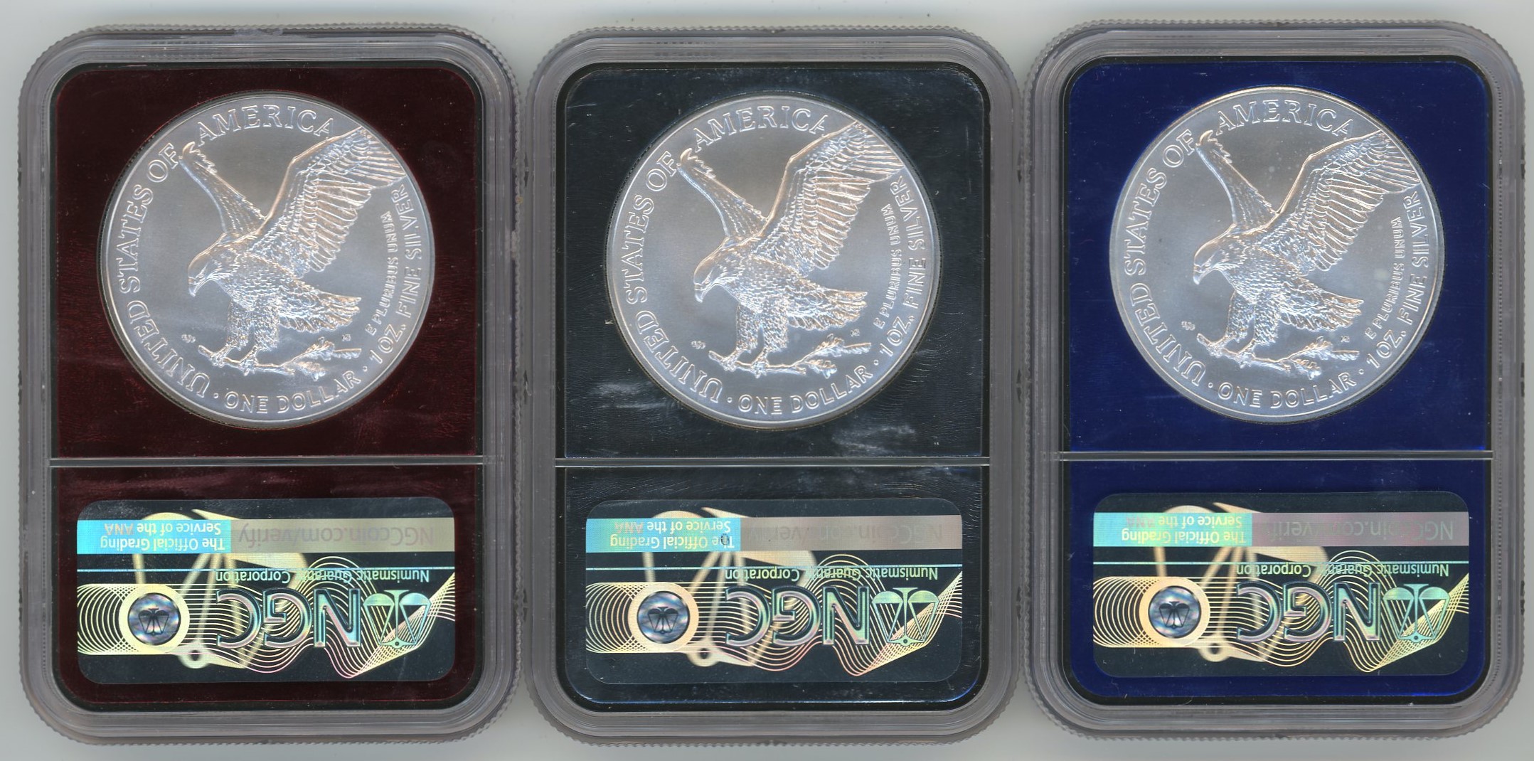 2022 3-coin ASE MS70 NGC First Releases blue scale label, red, white ...